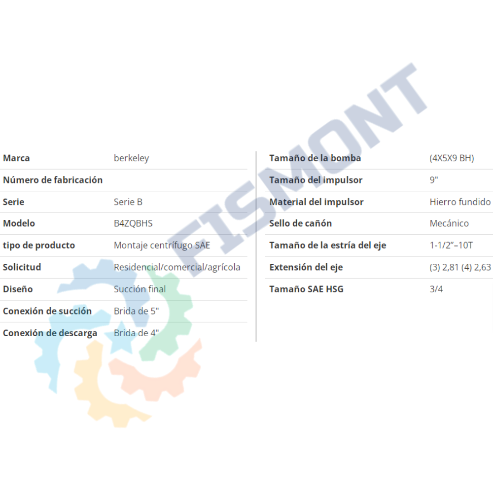 B4 ZQBHS BOMBA CON MONTAJE SAE CENTRIFUGO SERIE B MARCA BERKELEY ...