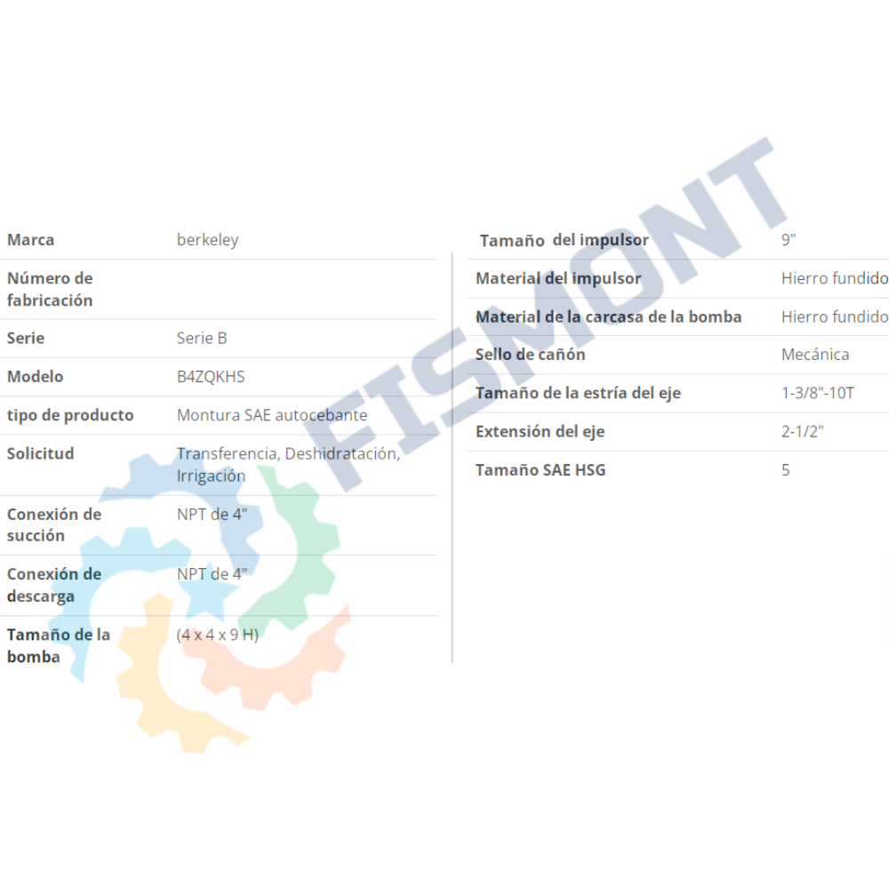 B4 ZQKHS BOMBA CENTRIFUGA CON MONTAJE SAE AUTOCEBANTE SERIE B MARCA BE ...