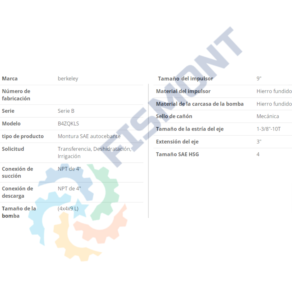 B4 ZQKLS-3 BOMBA CENTRIFUGA CON MONTAJE SAE AUTOCEBANTE SERIE B MARCA ...