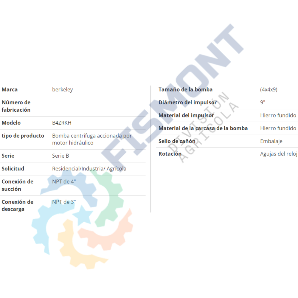B4 ZRKH BOMBA CENTRIFUGA DE MONTAJE EN BASTIDOR TIPO B SERIE B MARCA B ...